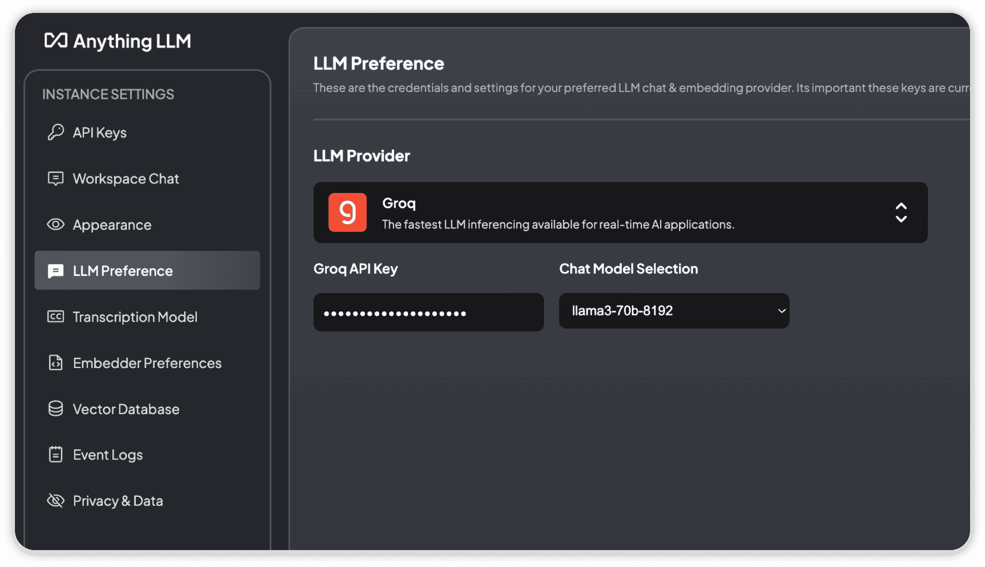 Groq LLM ~ AnythingLLM