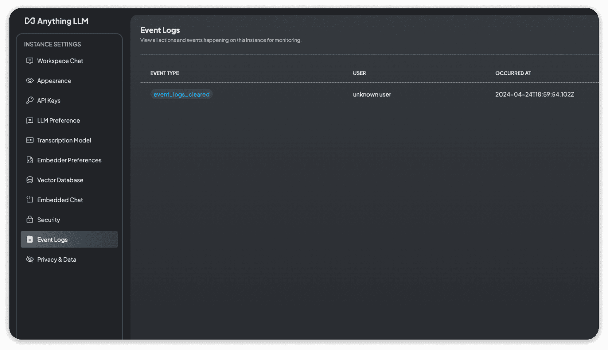 Event Logs ~ AnythingLLM